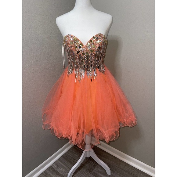 Clarisse | Dresses | Clarisse Prom Cocktail Rhinestones Dress Pink ...